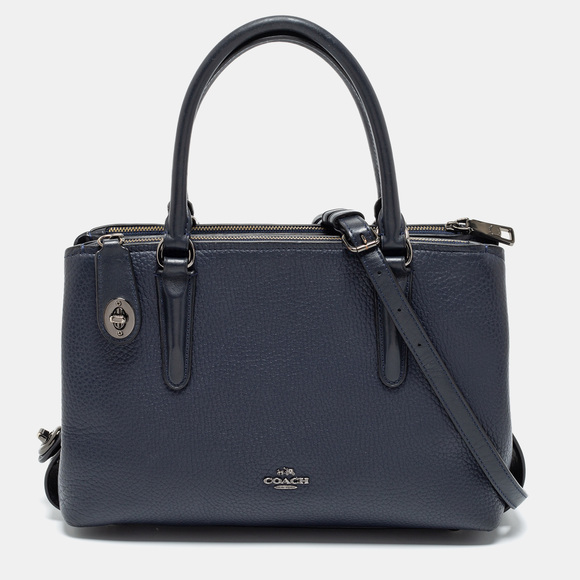 Coach | Bags | Coach Navy Blue Leather Brooklyn Carryall Satchel | Poshmark